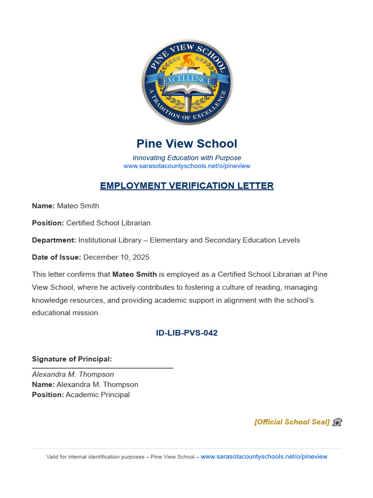 Employment Verification Letter - Pine View School | PDF