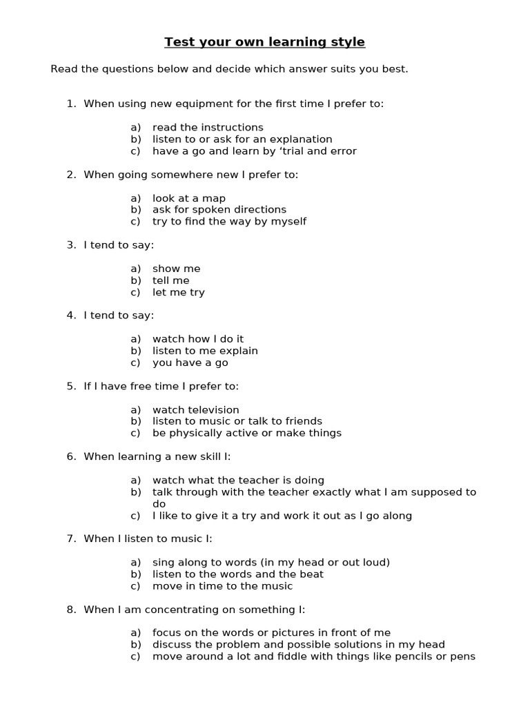 Discover Your Learning Style Quiz | PDF