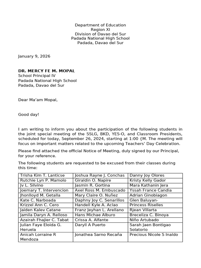 Excuse Letter For Meeting | PDF