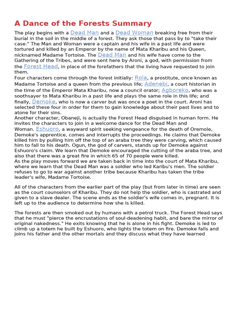 A Dance of The Forests Summary | PDF