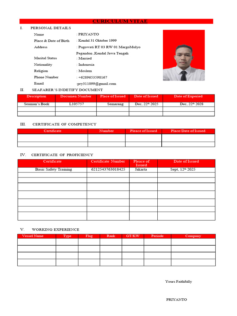 Priyanto's Detailed CV and Certifications | PDF