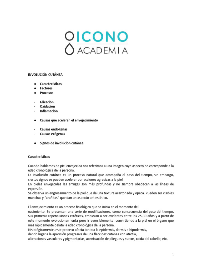 Involución Cutánea: Causas y Signos | PDF | Piel | Envejecimiento
