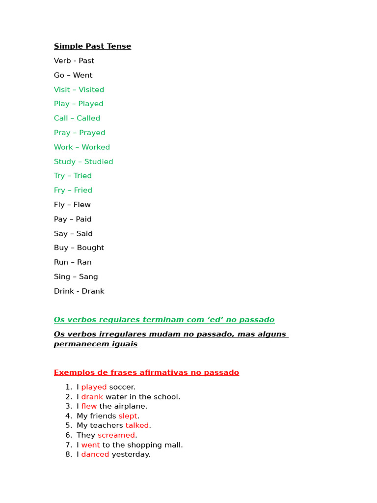 Simple Past Tense | PDF