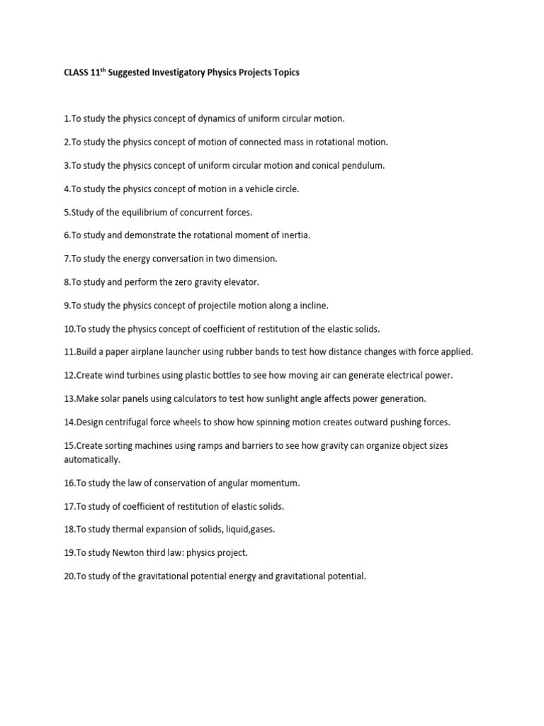 Class 11 Physics Project Topic | PDF