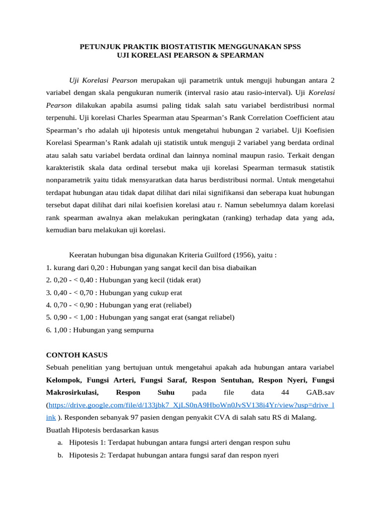 Uji Korelasi Pearson dan Spearman SPSS | PDF