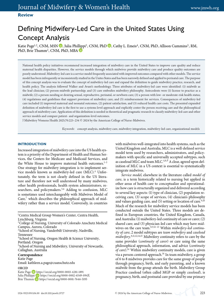 Defining Midwifery-Led Care in the United States Using Concept Analysis ...
