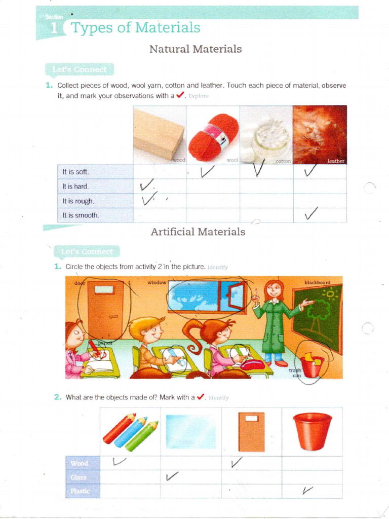 Types of Materials Natural and Artificial - Worksheet | PDF