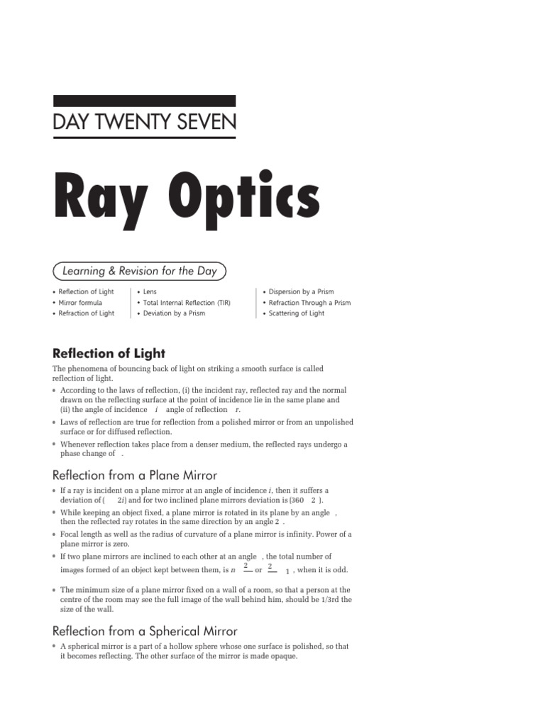 Ray optics practice sheet | PDF | Reflection (Physics) | Optics