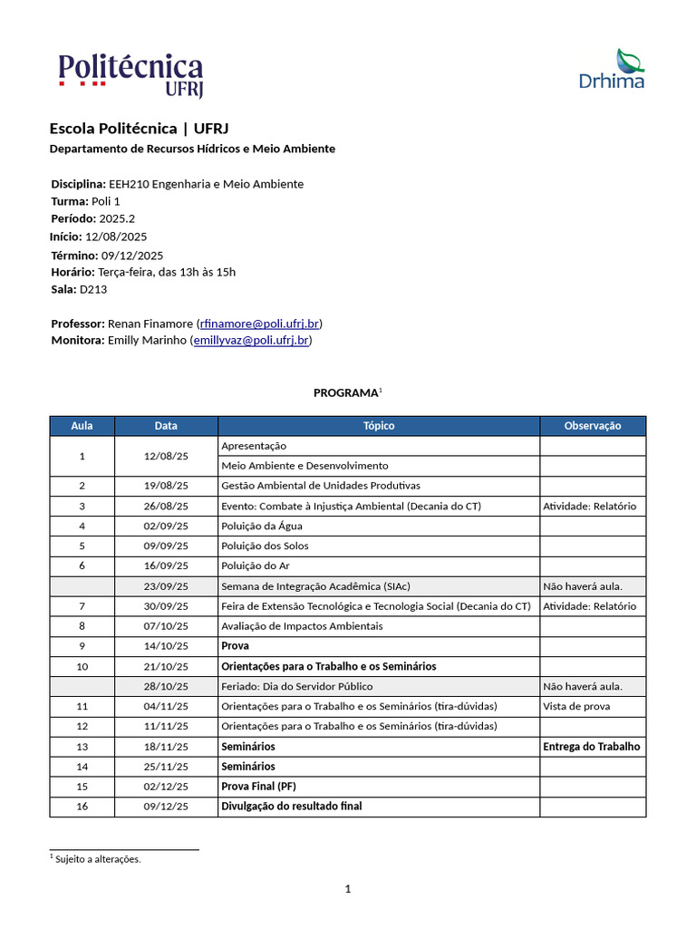 EMA 2025.2 - Programa (1) | PDF | Ambiente natural
