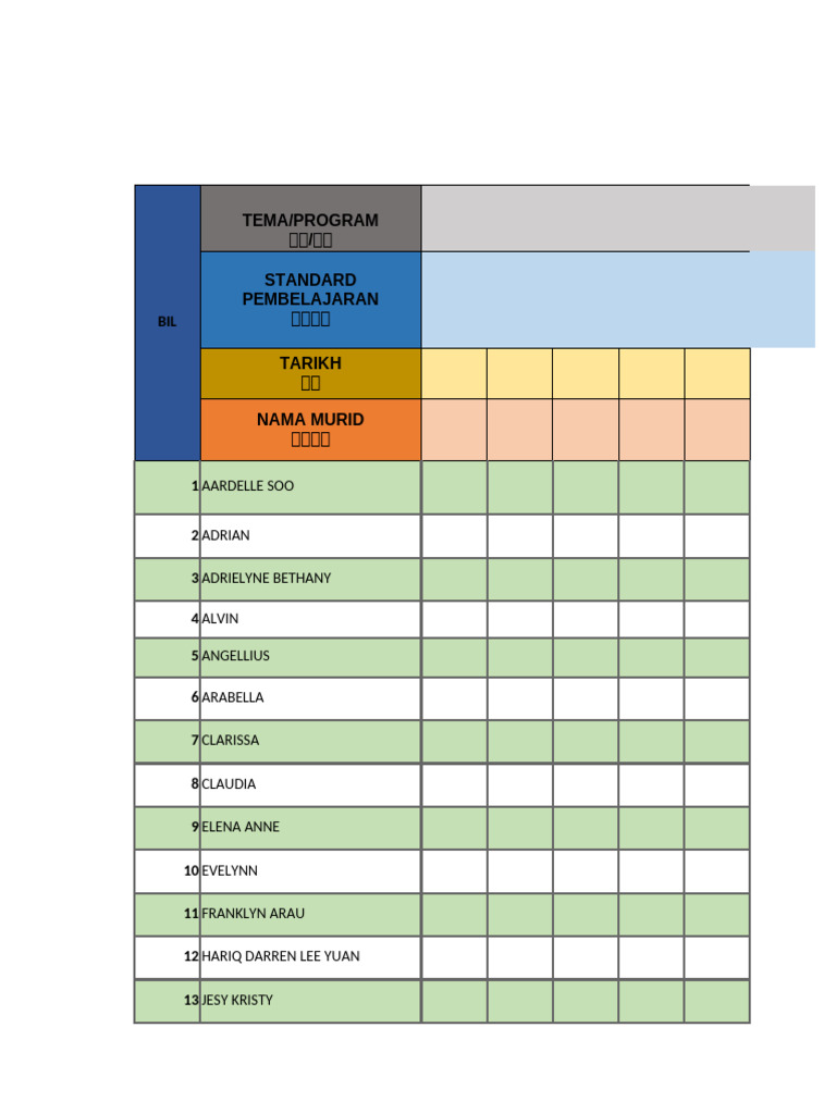 Tema/Program / Standard Pembelajaran: Borang Transit Matematik Tahun ...