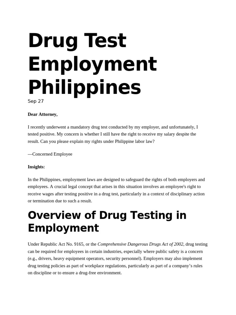 Drug Test Employment Philippines | PDF | Employment | Salary