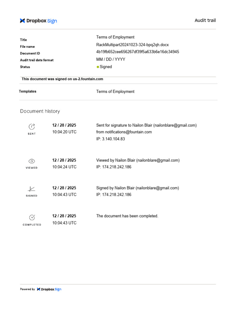 Employment Terms Audit Trail Report | PDF