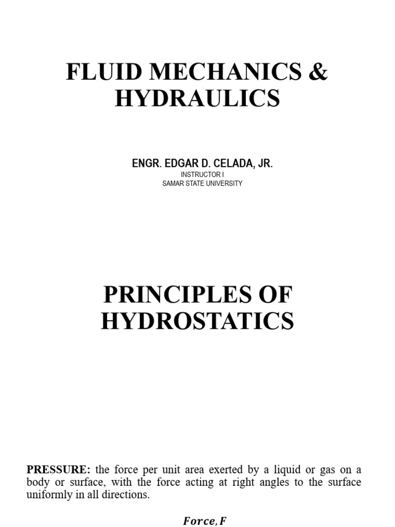 2. Principles of Hydrostatics | PDF | Pressure | Pressure Measurement