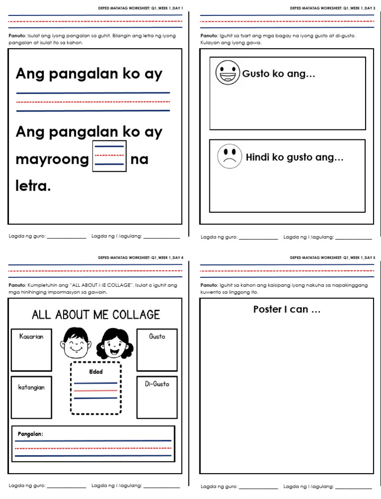 Deped Matatag Worksheet Week 1 | PDF