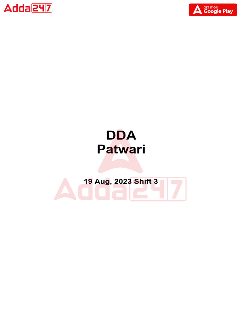 DDA Patwari Official Paper Held on 19 Aug 2023 Shift 3 | PDF