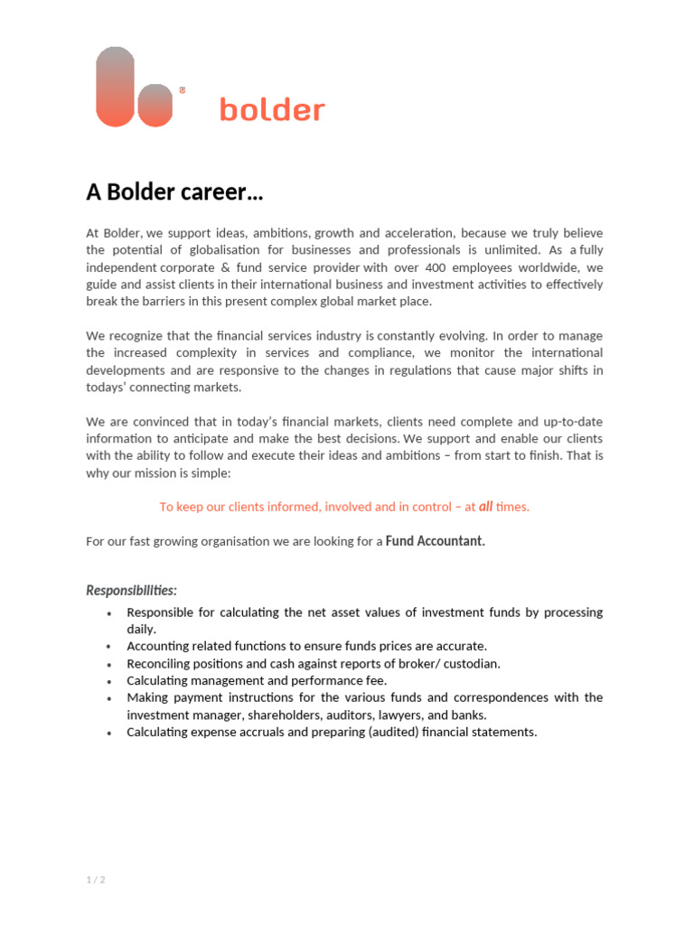 Fund Accountant Position at Bolder | PDF | Banks | Audit
