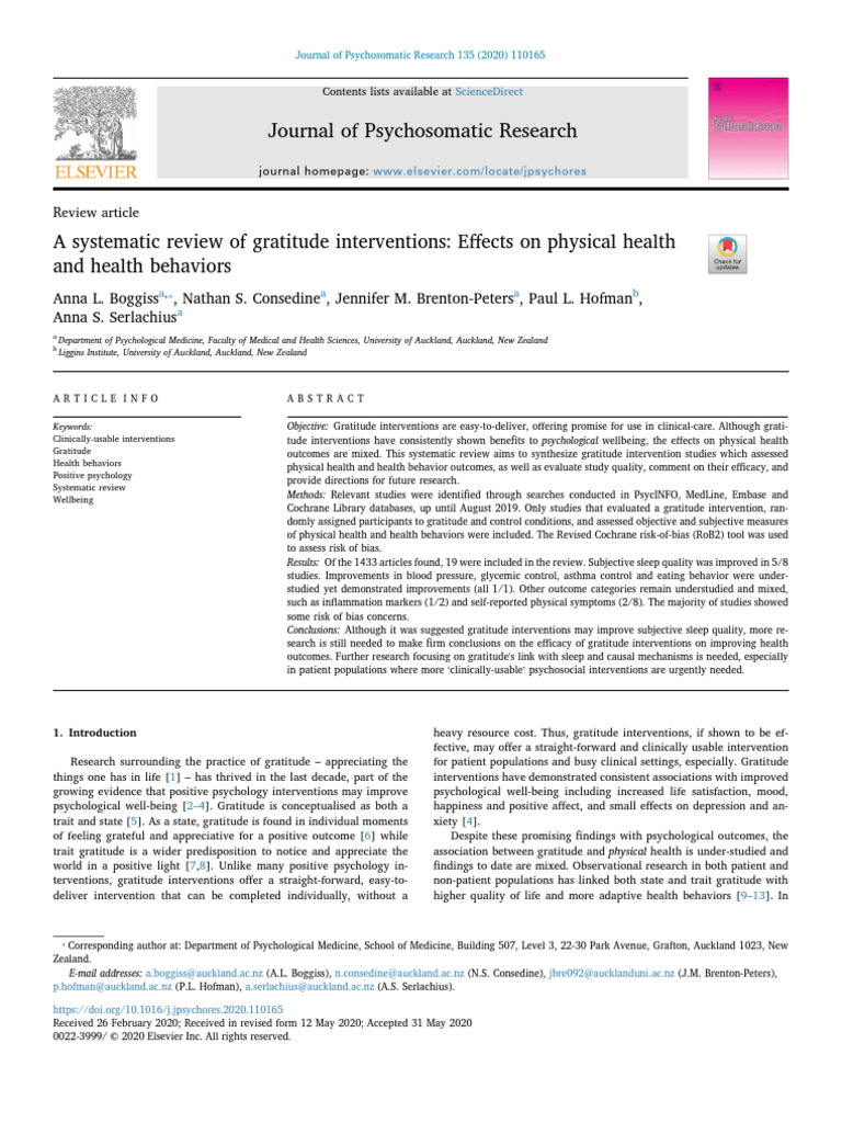 review-of-gratitude-effects-on-physical-health | PDF | Systematic ...