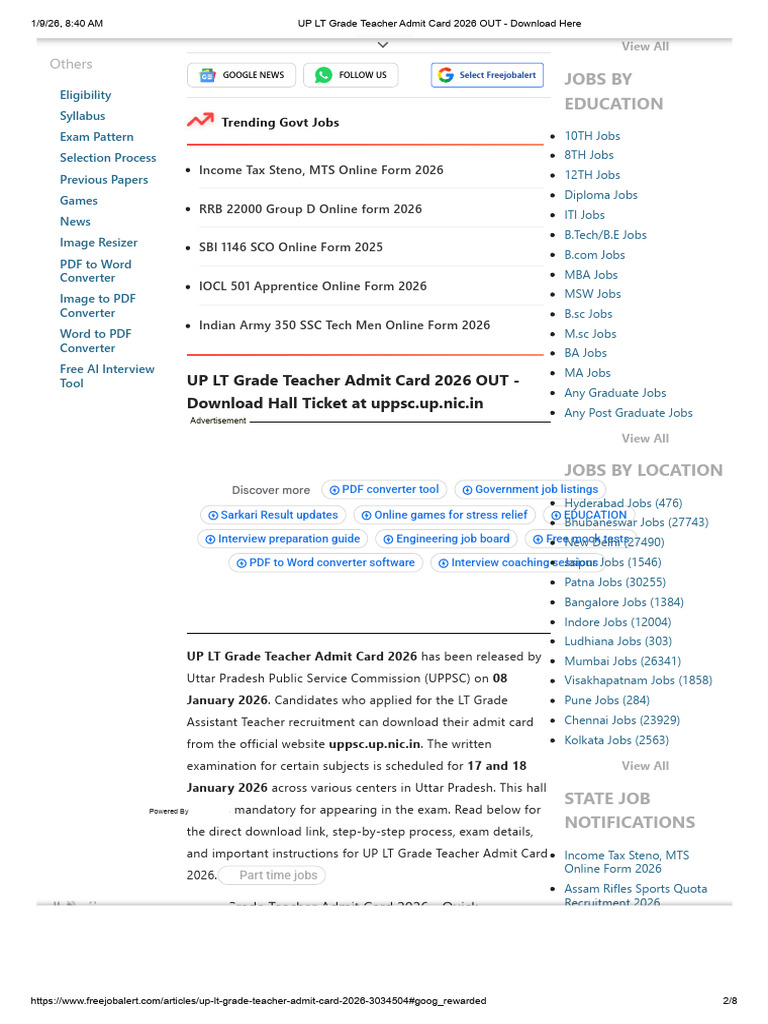 UP LT Grade Teacher Admit Card 2026 OUT - Download Here-2 | PDF ...
