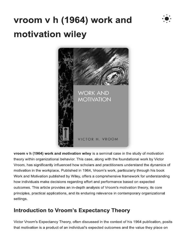 Vroom V H (1964) Work and Motivation Wiley | PDF