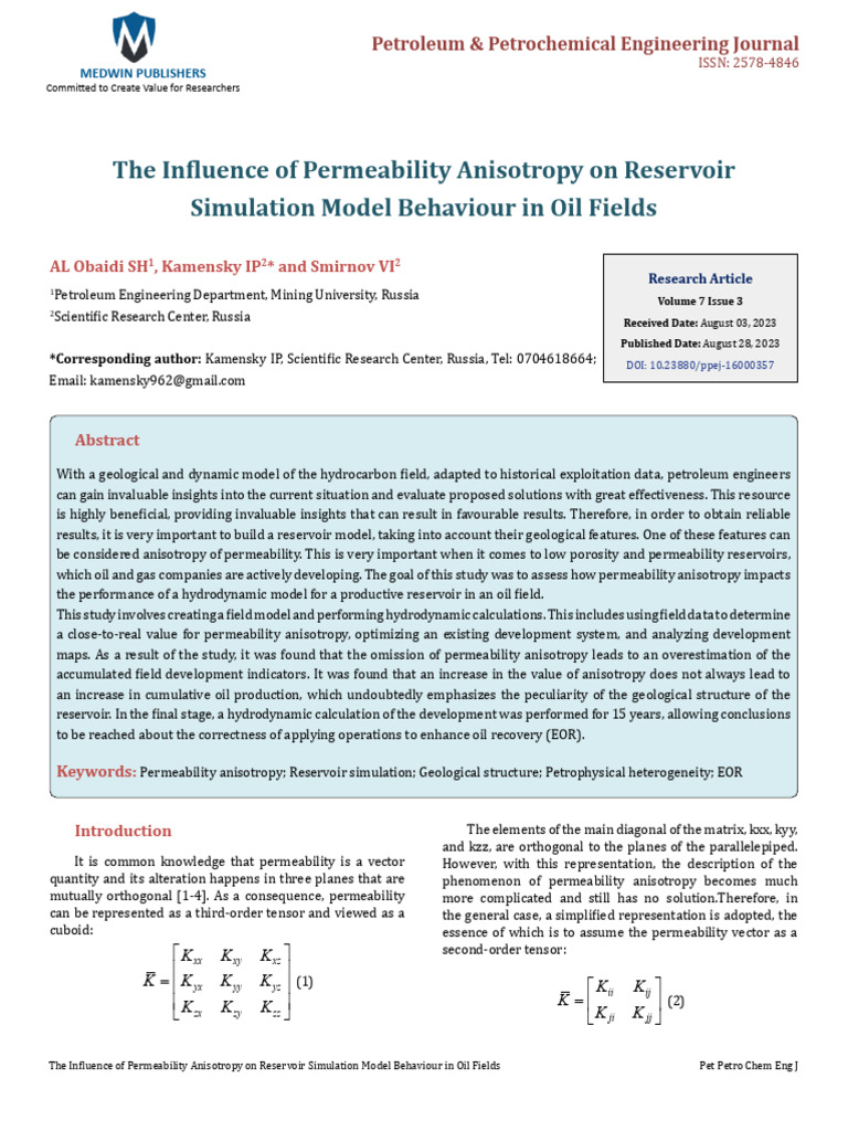 The Influence of Permeability Anisotropy on Reservoir Simulation Model ...