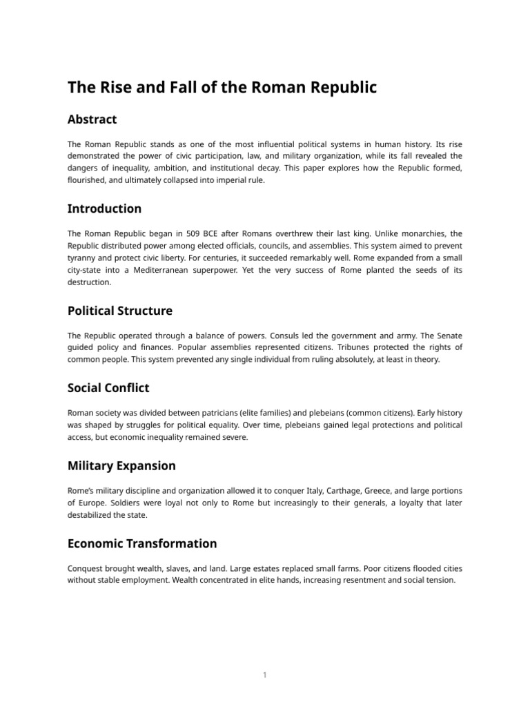 Research Paper — the Rise and Fall of the Roman Republic | PDF | Roman ...