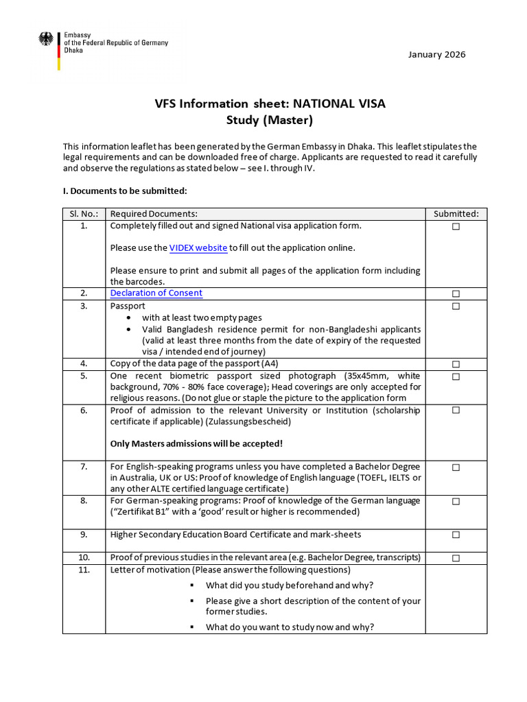 p 01b Vfs Requirements for Student Visa Master Data | PDF | Travel Visa ...