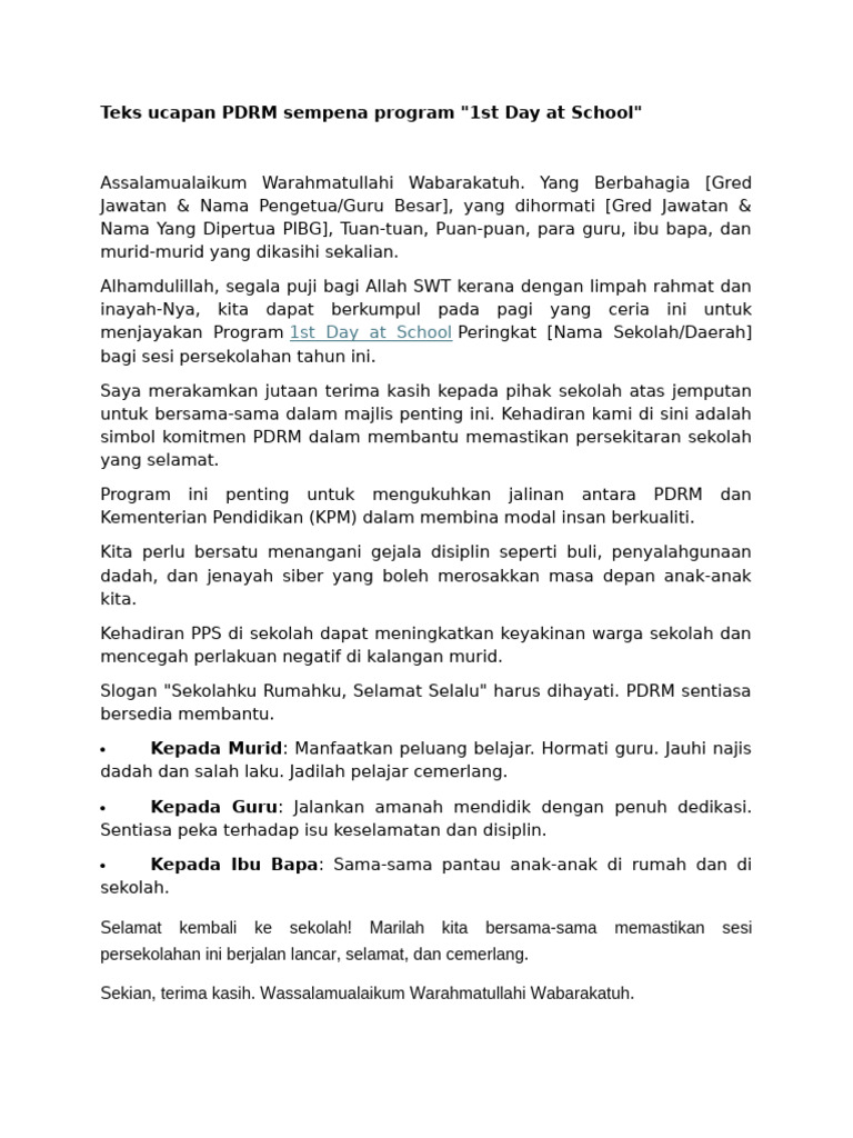 PDRM Dukung Program 1st Day at School | PDF