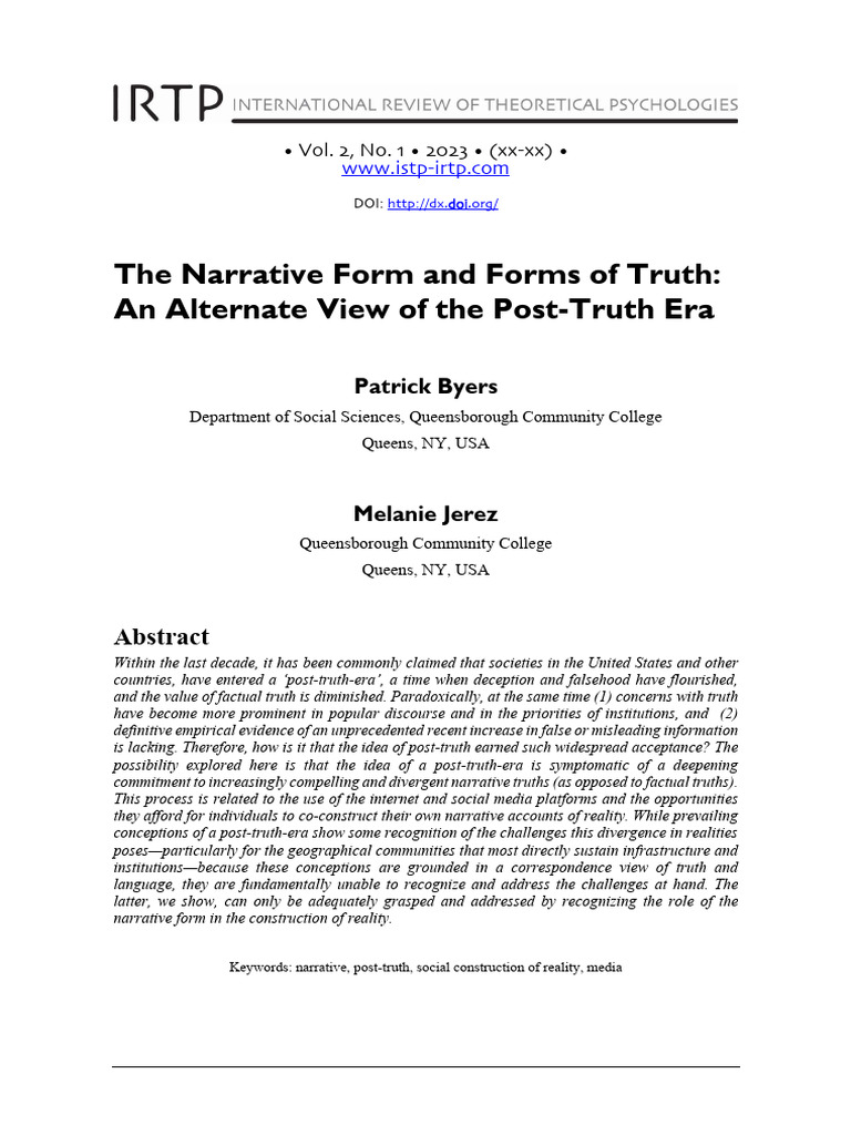 Narrative Truth in the Post-Truth Era | PDF | Truth | Narrative