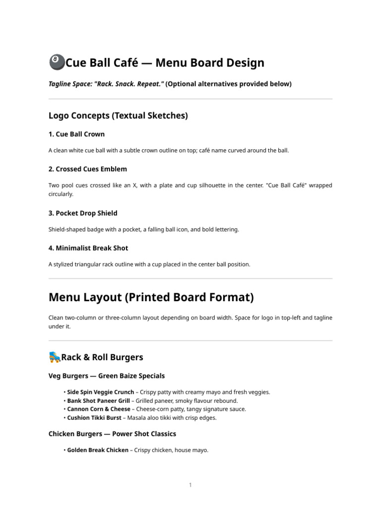 Snooker Menu Board Design | PDF | Hamburgers | Foods