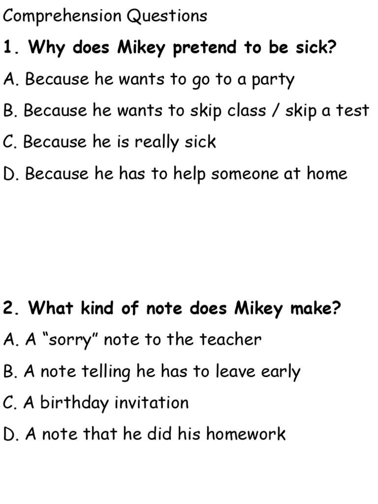 Questions Kid FAKES Being Sick to Skip Class | PDF