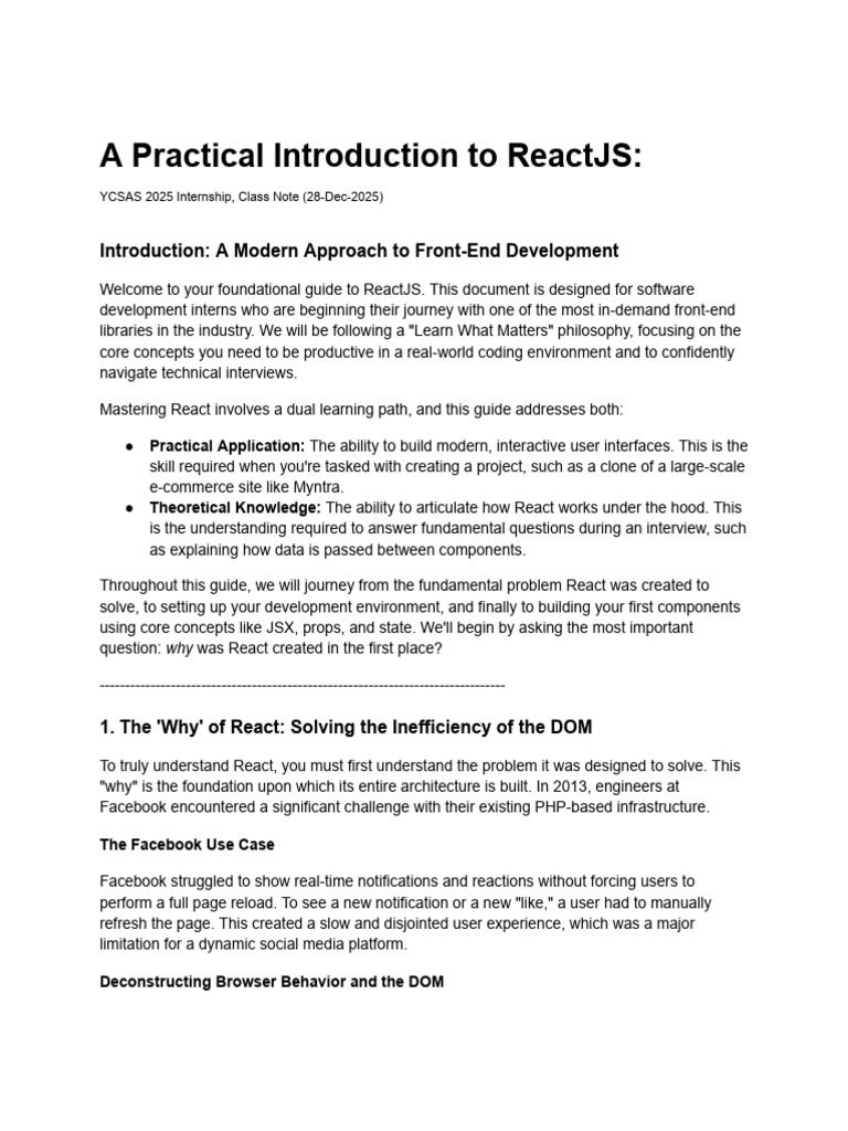 Class_Note - Introduction to ReactJS | PDF | Document Object Model ...