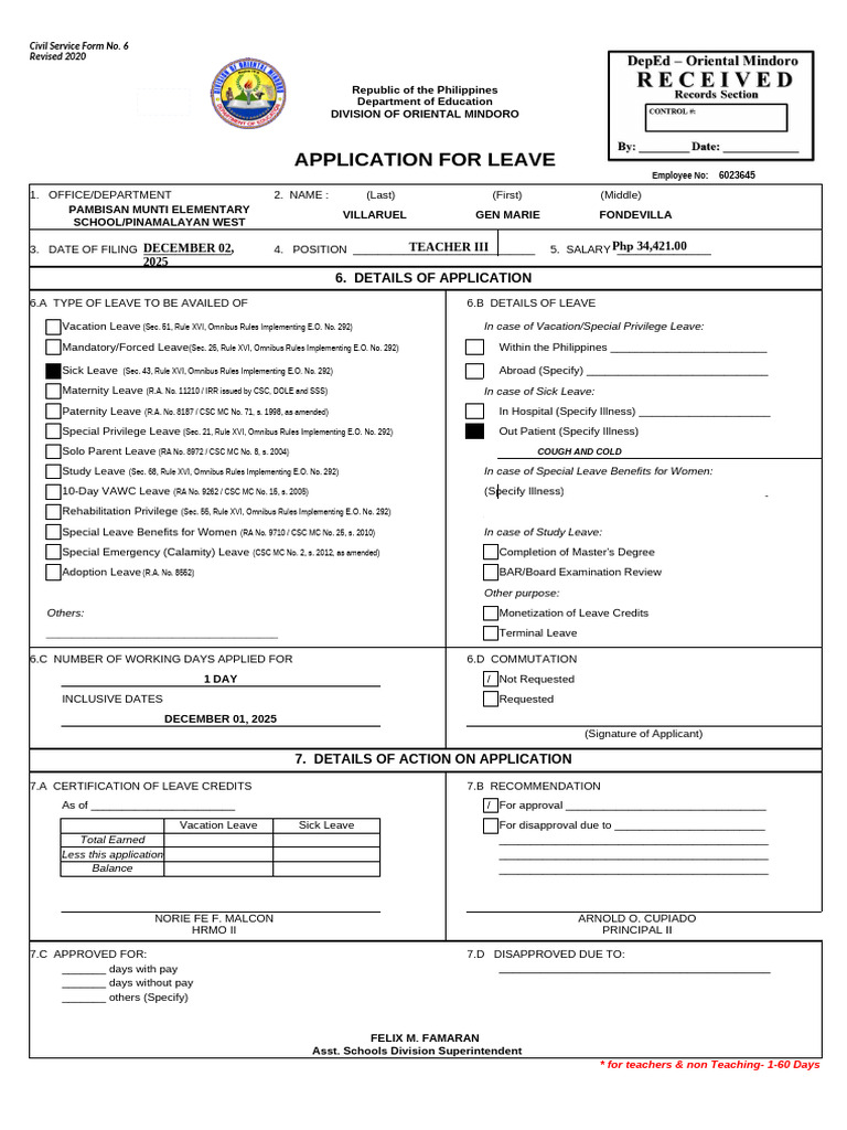 Copy of FORM 6 Template 2024 Copy | PDF | Sick Leave | Parental Leave