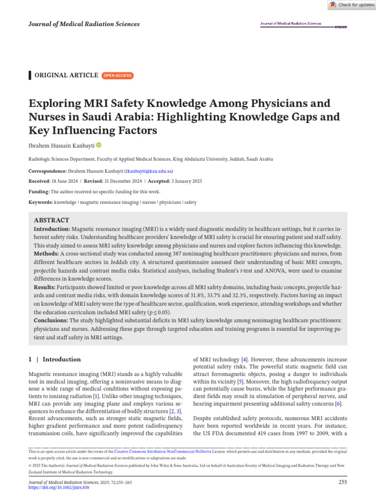 MRI Safety Knowledge Gaps in Saudi Healthcare | PDF | Magnetic ...