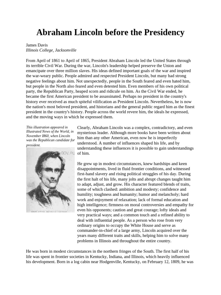 Abraham Lincoln Before the Presidency Article | PDF | Abraham Lincoln ...