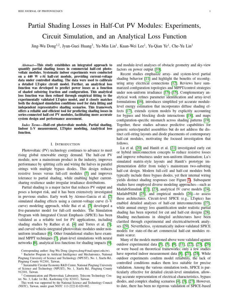 Partial Shading Losses in Half Cut PV Modules Experiments Circuit ...