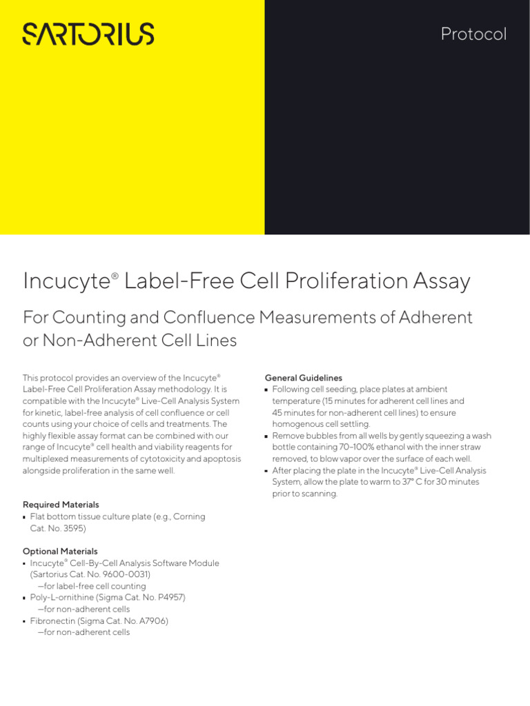 IncuCyte® Label-Free Cell Proliferation Assay | PDF | Cell Culture ...