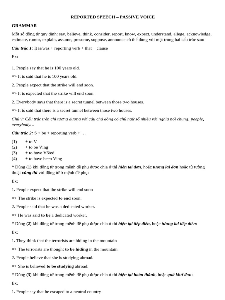Reported Speech Passive Voice - Test | PDF