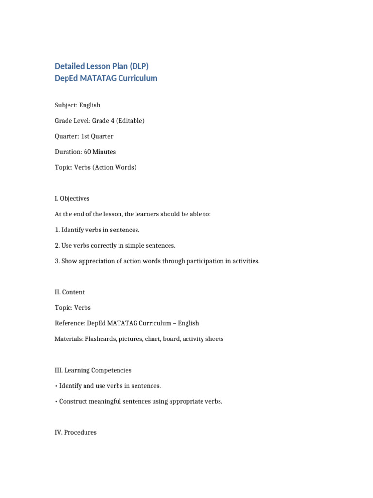 DLP Verbs MATATAG Curriculum | PDF