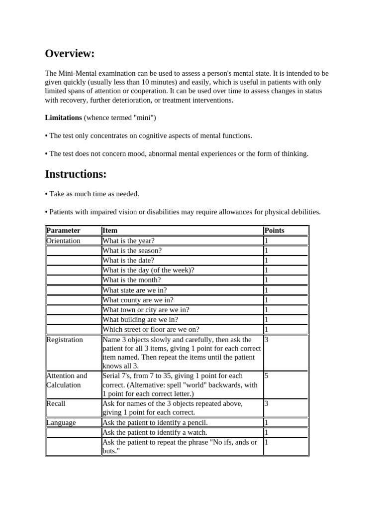 MMSE Scoring | PDF | Attention | Cognition