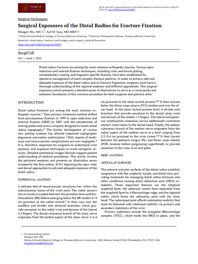 Distal Radius Fracture Surgical Techniques | PDF | Thumb | Hand