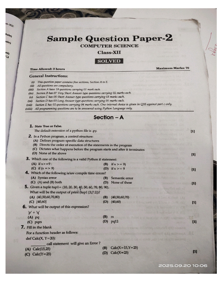 class 12 computer science sample paper | PDF