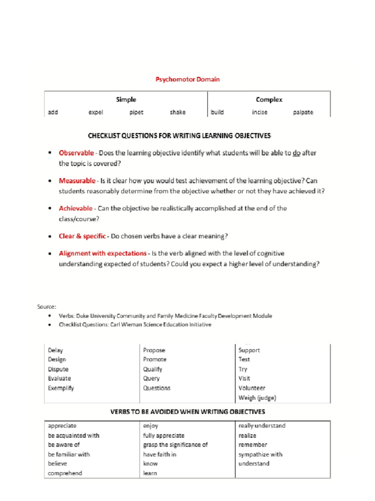 Ask Objectives Verb Checklist | PDF