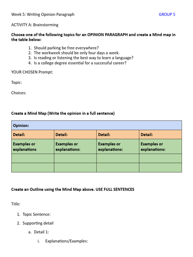 Group Practice Opinion Paragraph (AM) - Google Docs 5 | PDF