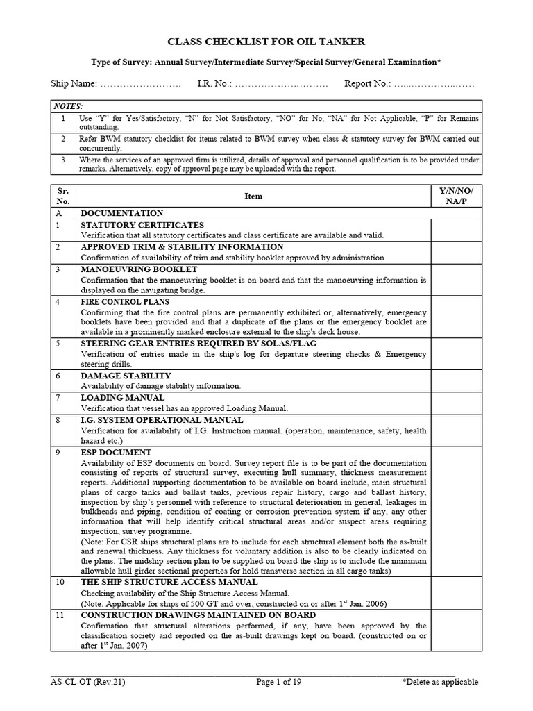 Oil Tanker Survey Checklist Guide | PDF | Ships | Firefighting