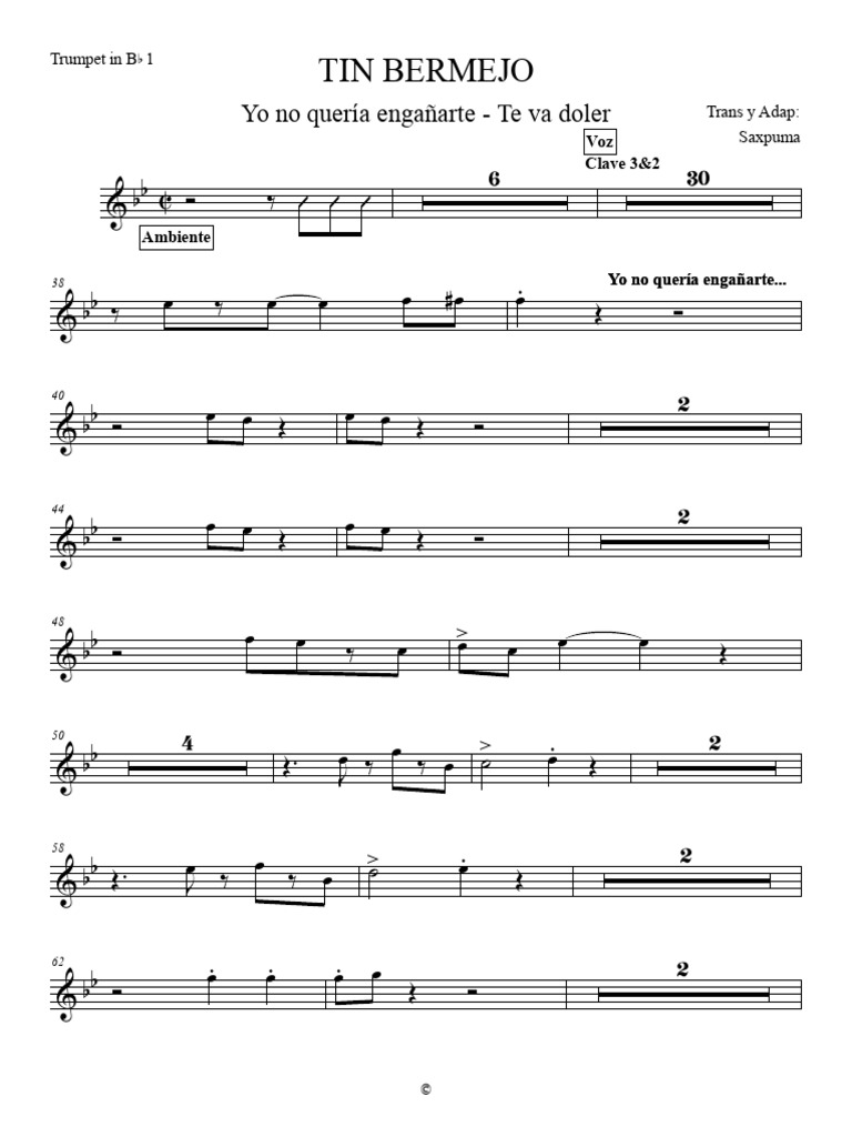 Trumpet 1. Yo No Quería Engañarte - Te Va Doler | PDF