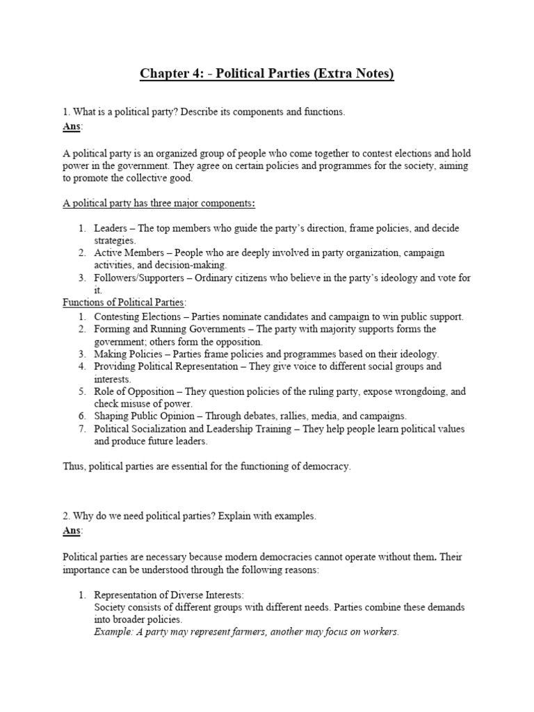 Political Parties (Extra Notes) | PDF | Political Parties | Elections