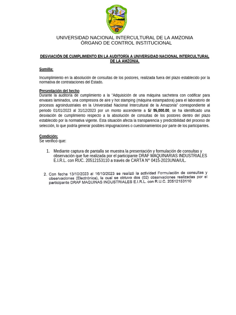Anexo N°10 Desviación de Cumplimiento UNIA-obs de informe JENERSON ...