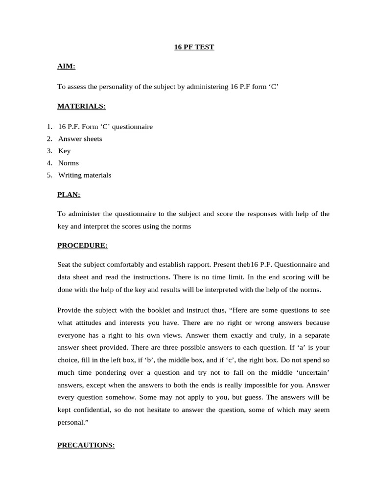 16 PF TEST_Sample Report | PDF | Psychotherapy | Mental Health