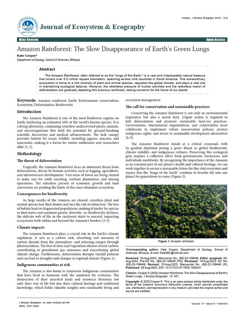 Amazon Rainforest The Slow Disappearance of Earths Green Lungs | PDF ...