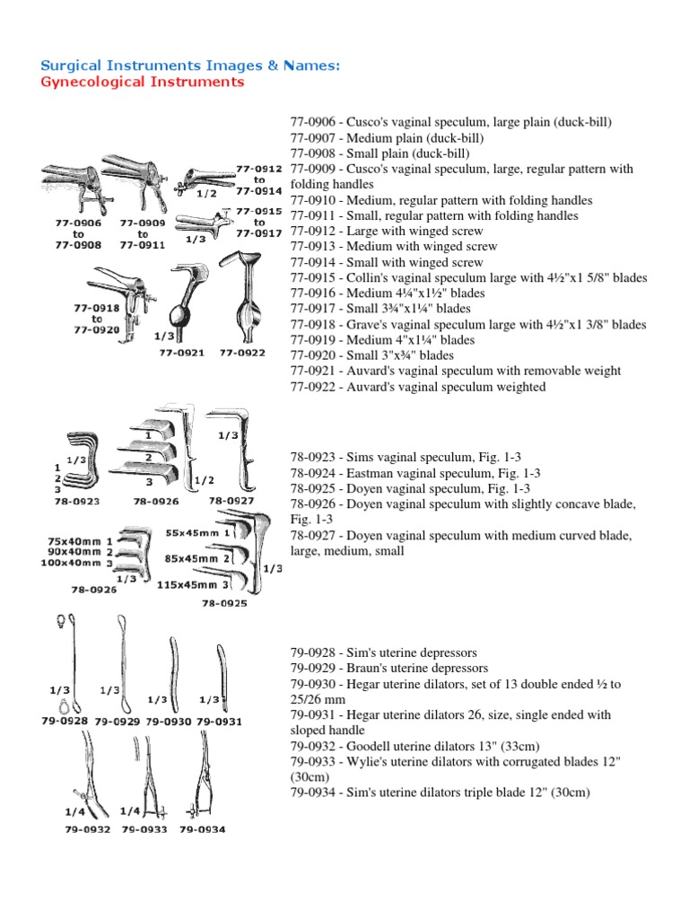 Gynecological Instruments with Names | PDF | Gynaecology | Sexual Anatomy